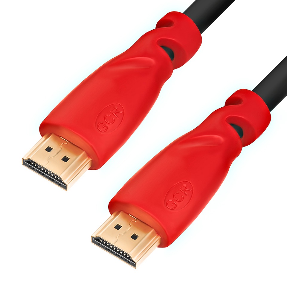 GCR Кабель 2.0м HDMI 1.4, красные коннекторы, 30/30 AWG, позолоченные контакты