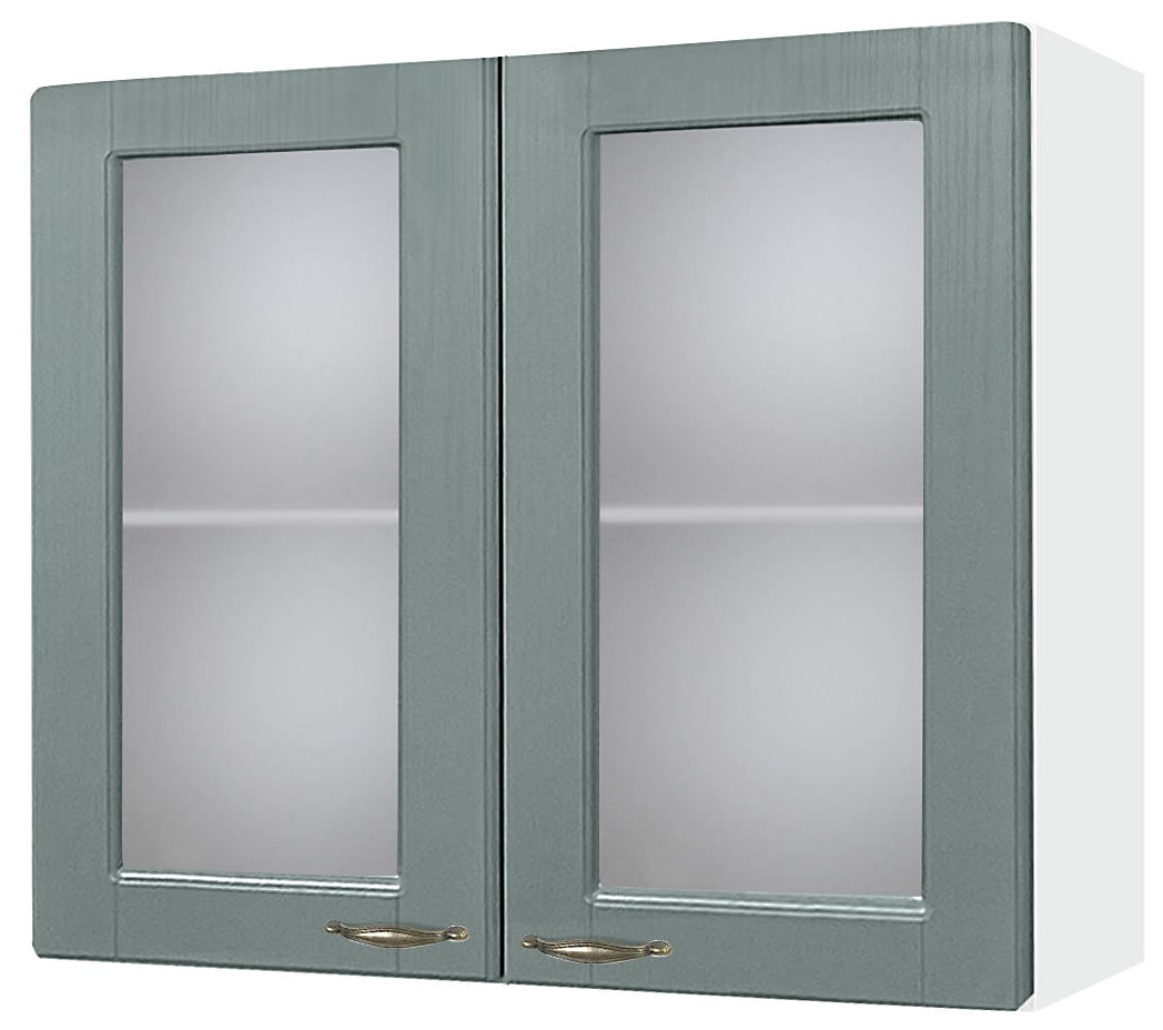 Кухонный навесной шкаф Нева 80 см. со стеклом МДФ Маренго (ВС 800)