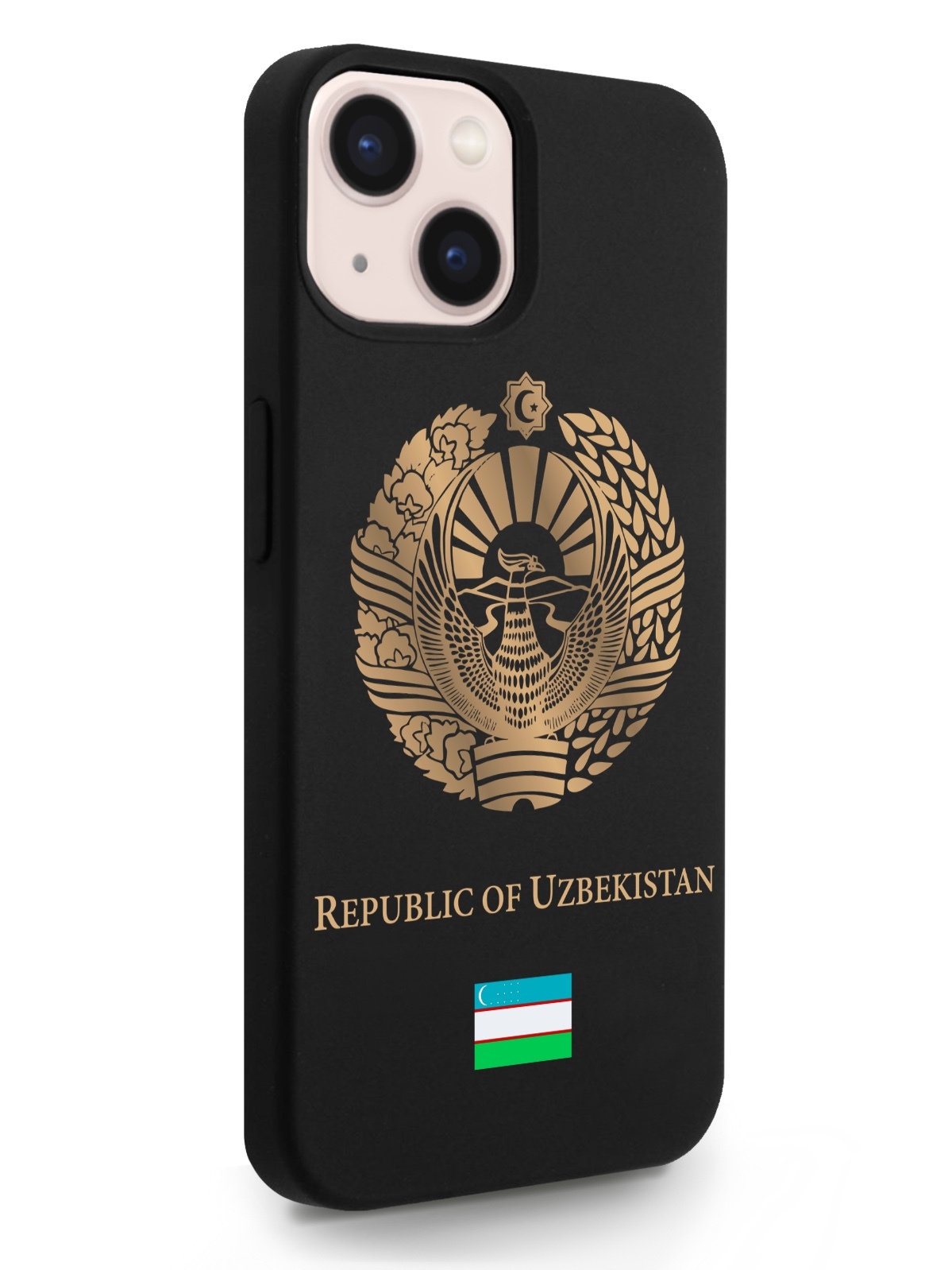 Черный SignumCase для iPhone 13 Золотой Герб Узбекистана черный