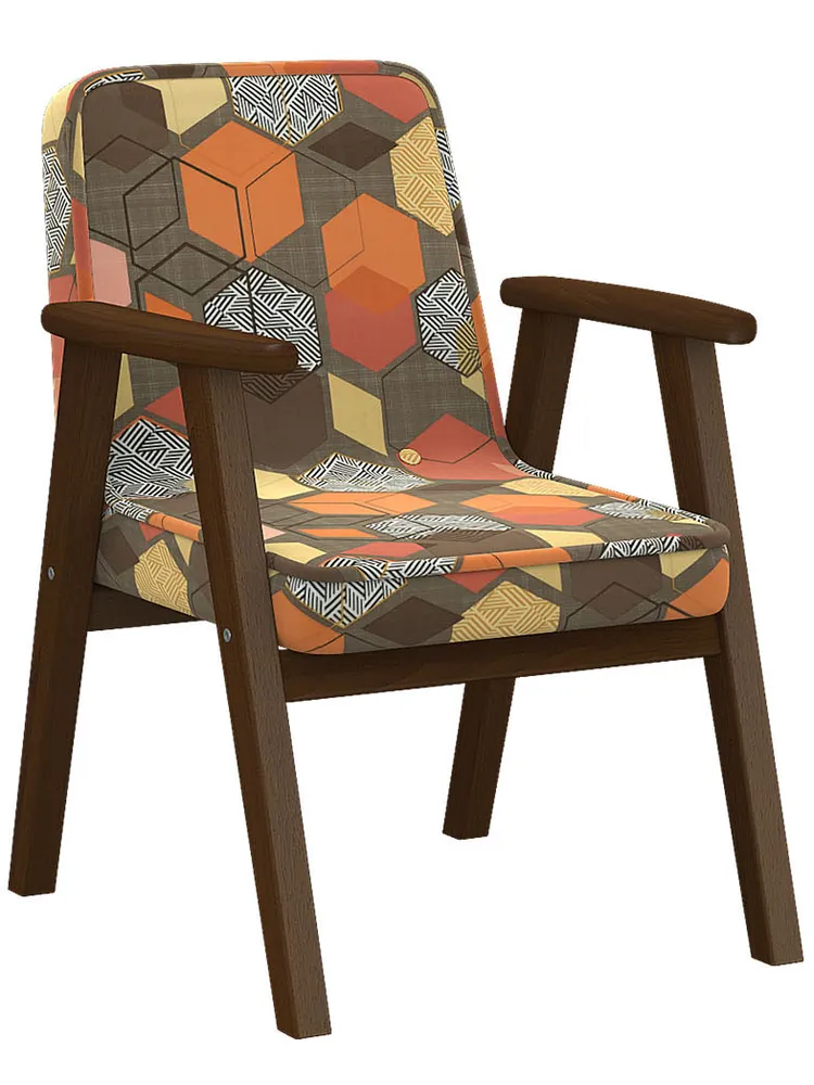 Кресло Мебелик Ретро ткань геометрия коричневый, каркас орех