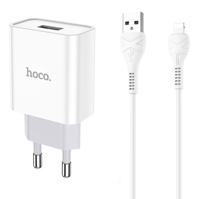 Сетевое зарядное устройство c USB Hoco C81A, кабель USB - Lightning, 2,1A белое