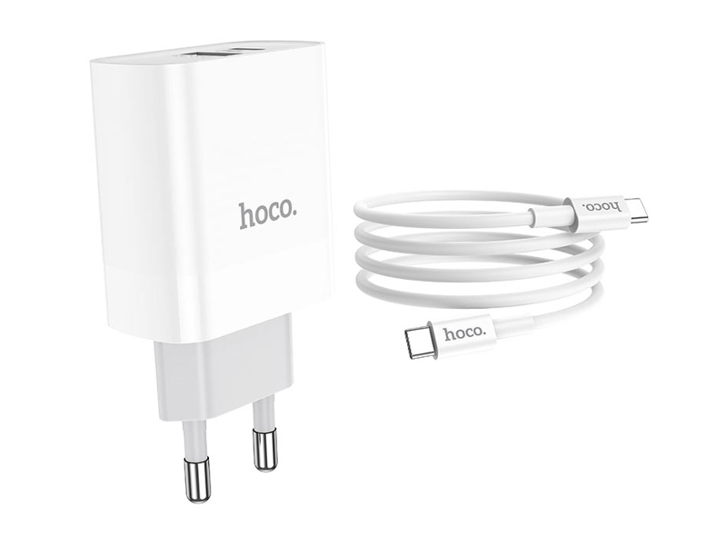 Сетевое зарядное устройство Hoco C80A, 1xUSB; 1xUSB Type-C, 3 A, white