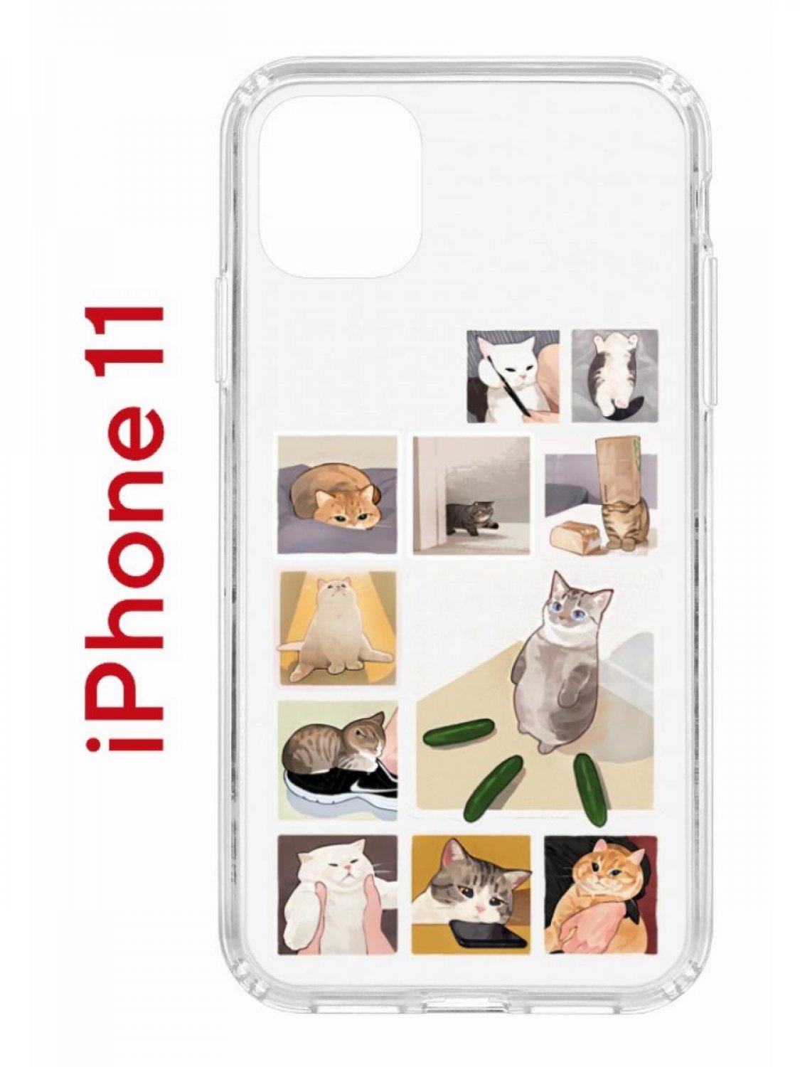 Чехол на iPhone 11 с принтом Kruche Print Коты-Мемы, бампер с защитой камеры