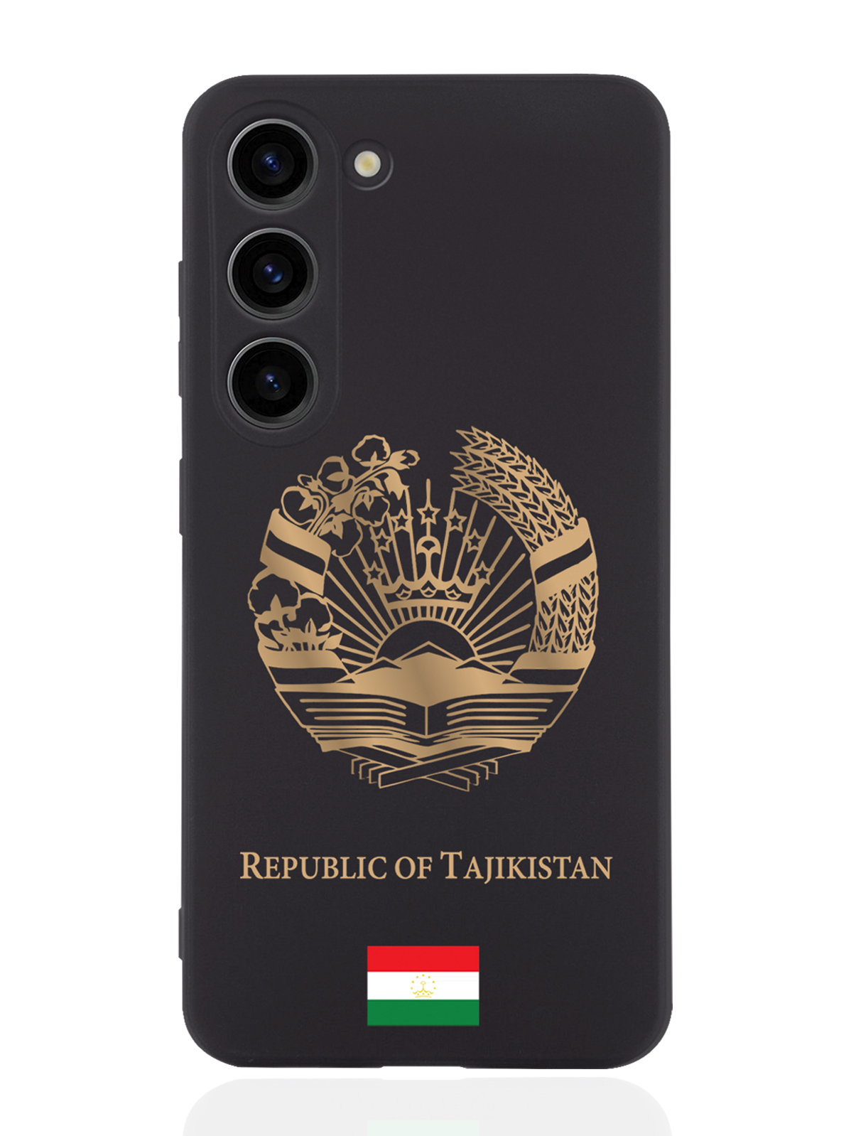 Чехол SignumCase для Samsung Galaxy S23 Золотой Герб Таджикистана черный