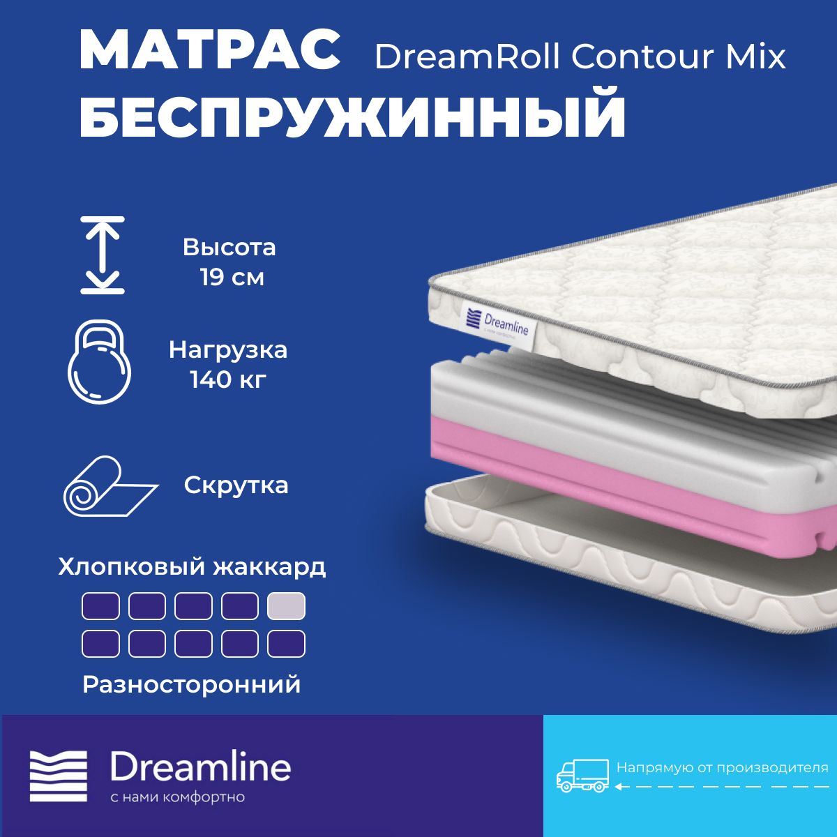 Матрас Dreamline DreamRoll Contour Mix беспружинный 90х190 см