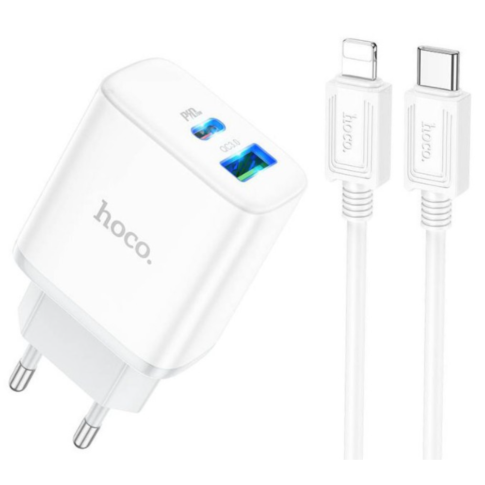 Сетевое зарядное устройство Hoco C105Ai lightning 1xUSB, 1xUSB Type-C 3 А белый