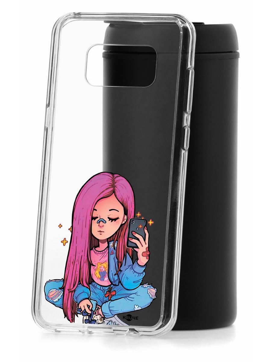 Чехол на Samsung Galaxy S8 Plus Kruche Print Pink Hair,противоударный бампер с принтом