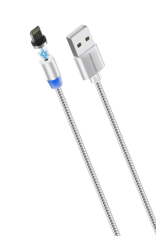 Дата-кабель More choice K61Si Smart USB 2.4A для Lightning 8-pin Magnetic нейлон 1м Silver