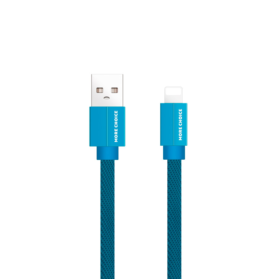 Дата-кабель More choice K20i USB 2.1A для Lightning 8-pin плоский нейлон 1м Blue