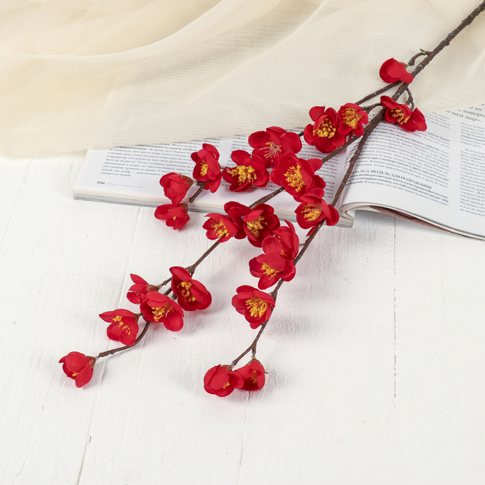 Цветок искусственный "Ветка сакуры" 3*80 см, красная
