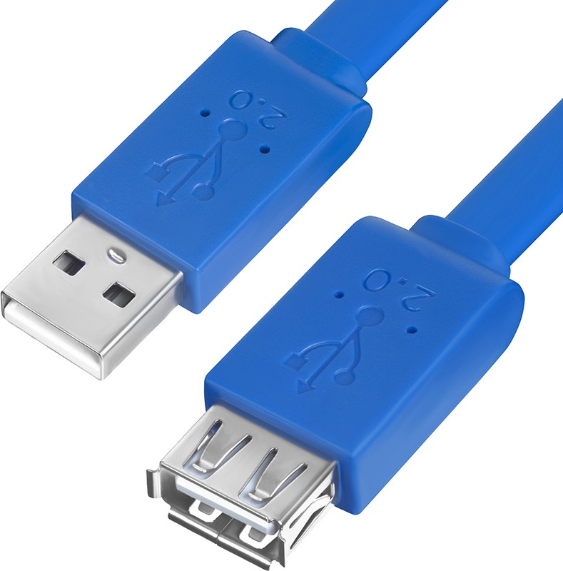 GCR Удлинитель PROF 0.5m USB 2.0, AM/AF, плоский синий, морозостойкий