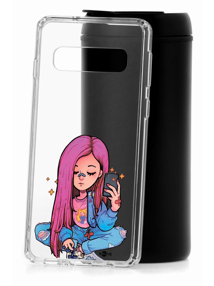 Чехол на Samsung S10 Kruche Print Pink Hair,противоударный бампер,с защитой камеры
