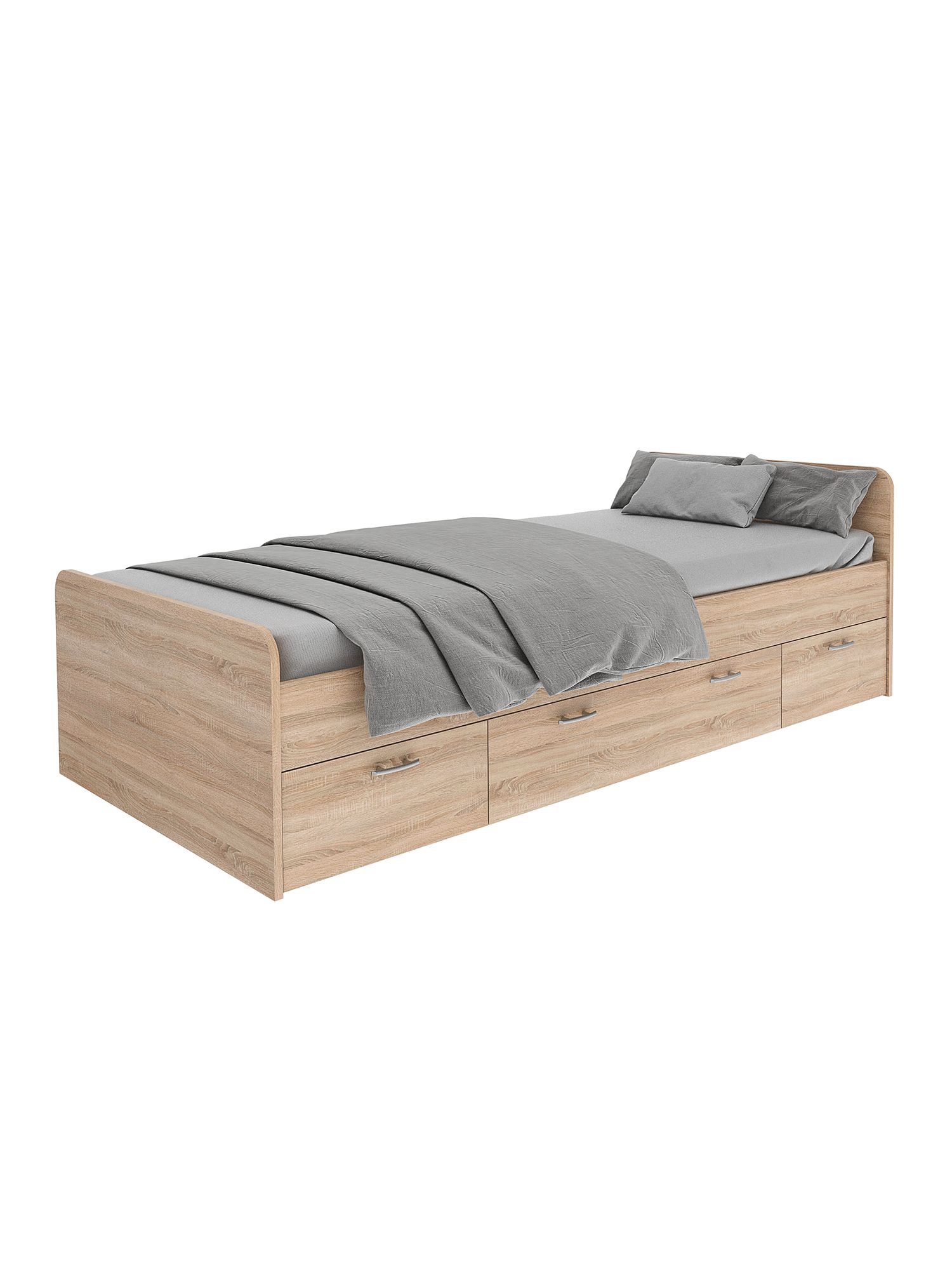 Односпальная кровать Beneli БОРО, с ящиком для белья, Дуб сонома/Белый, 90х200 см, 1 шт.