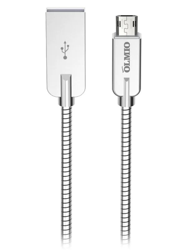 Кабель Olmio USB - Micro USB 1.2 м, 2.1A, серебристый