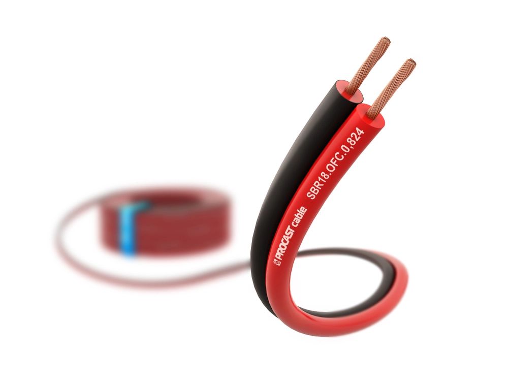 Акустический красно-черный спикерный кабель 2х0,824mm? PROCAST cable SBR 18.OFC.0,824 100м