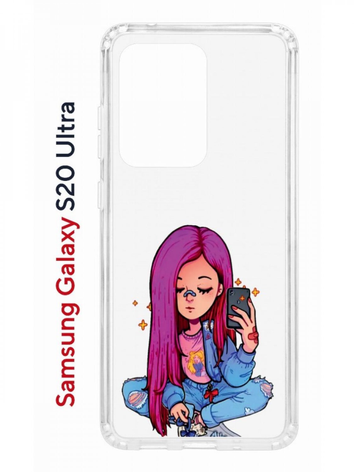 Чехол на Samsung Galaxy S20 Ultra Kruche Print Pink Hair,противоударный бампер с принтом