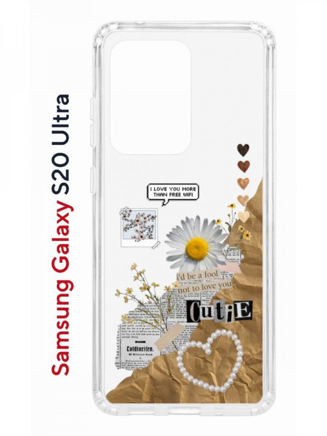 Чехол на Samsung S20 Ultra Kruche Print Крафтовые наклейки,противоударный бампер с принтом