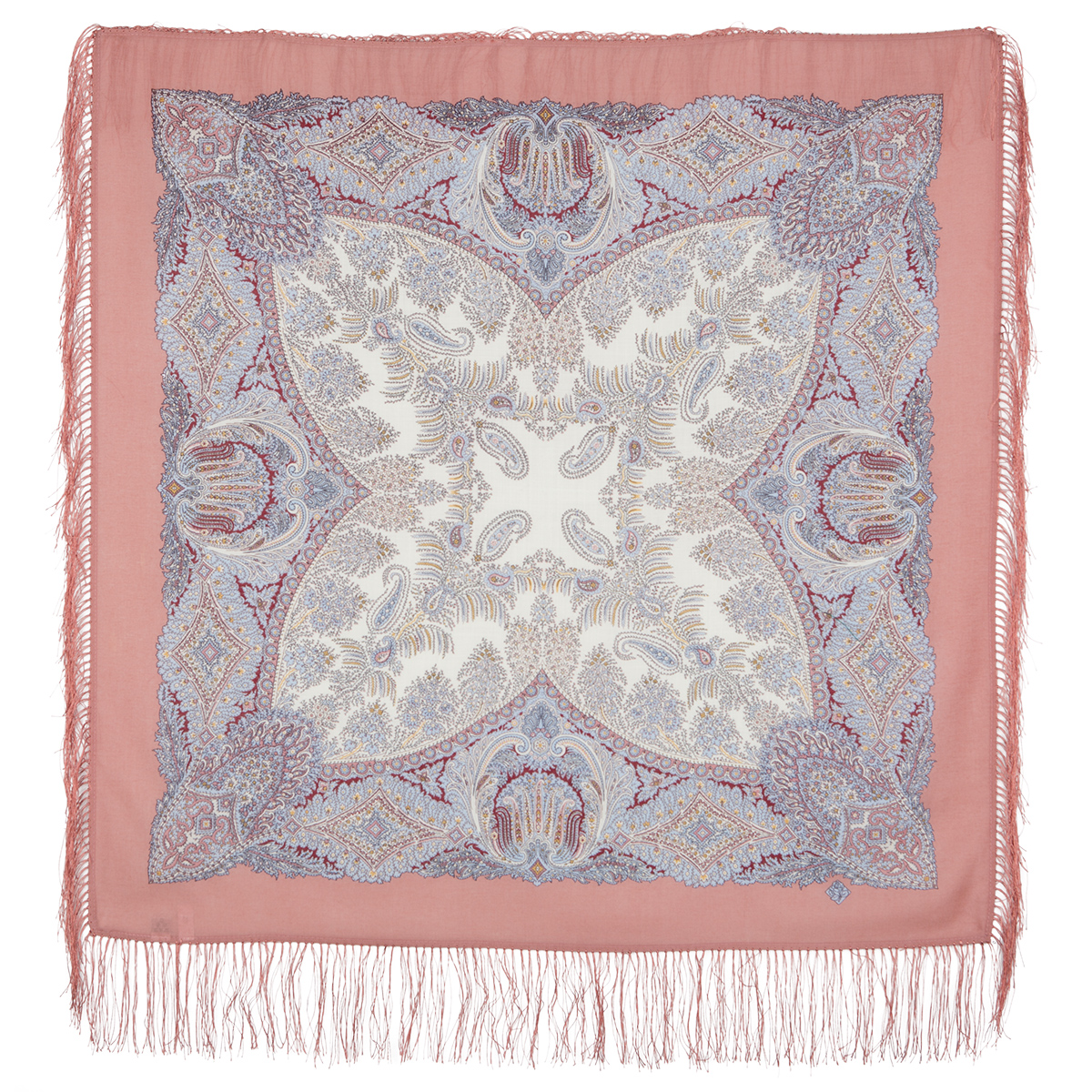 Платок женский Павловопосадский платок 1659 розовый/бежевый, 89x89 см