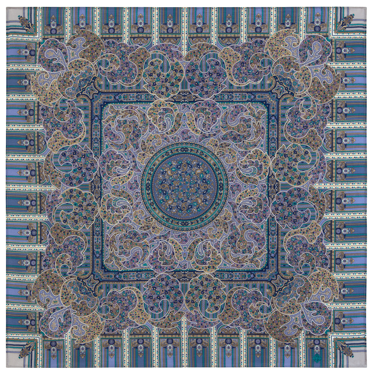 Платок женский Павловопосадский платок 789 синий/бежевый, 89x89 см