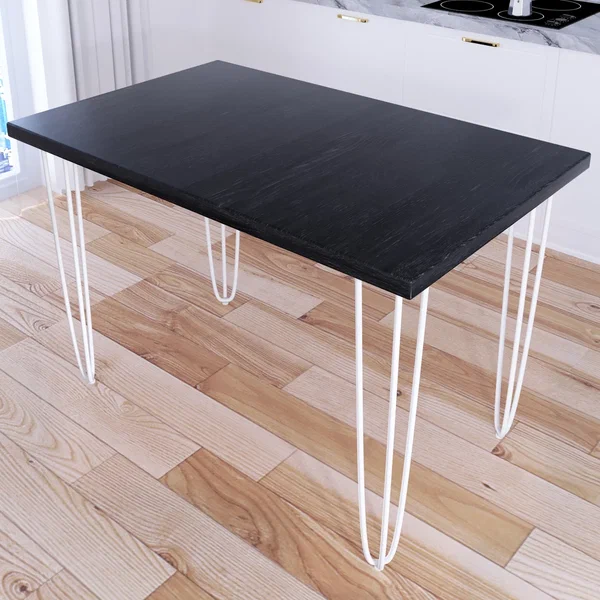 Стол кухонный Solarius Loft металл-дерево 120x80х75 цвет черного оникса с белыми ножками