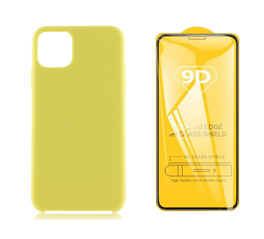 Чехол с защитным стеклом QVATRA для iPhone 12 Pro Max с подкладкой из микрофибры желтый