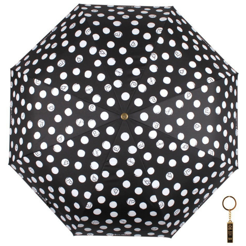 Комплект брелок+зонт складной женский автоматический Flioraj 16051 FJ черный