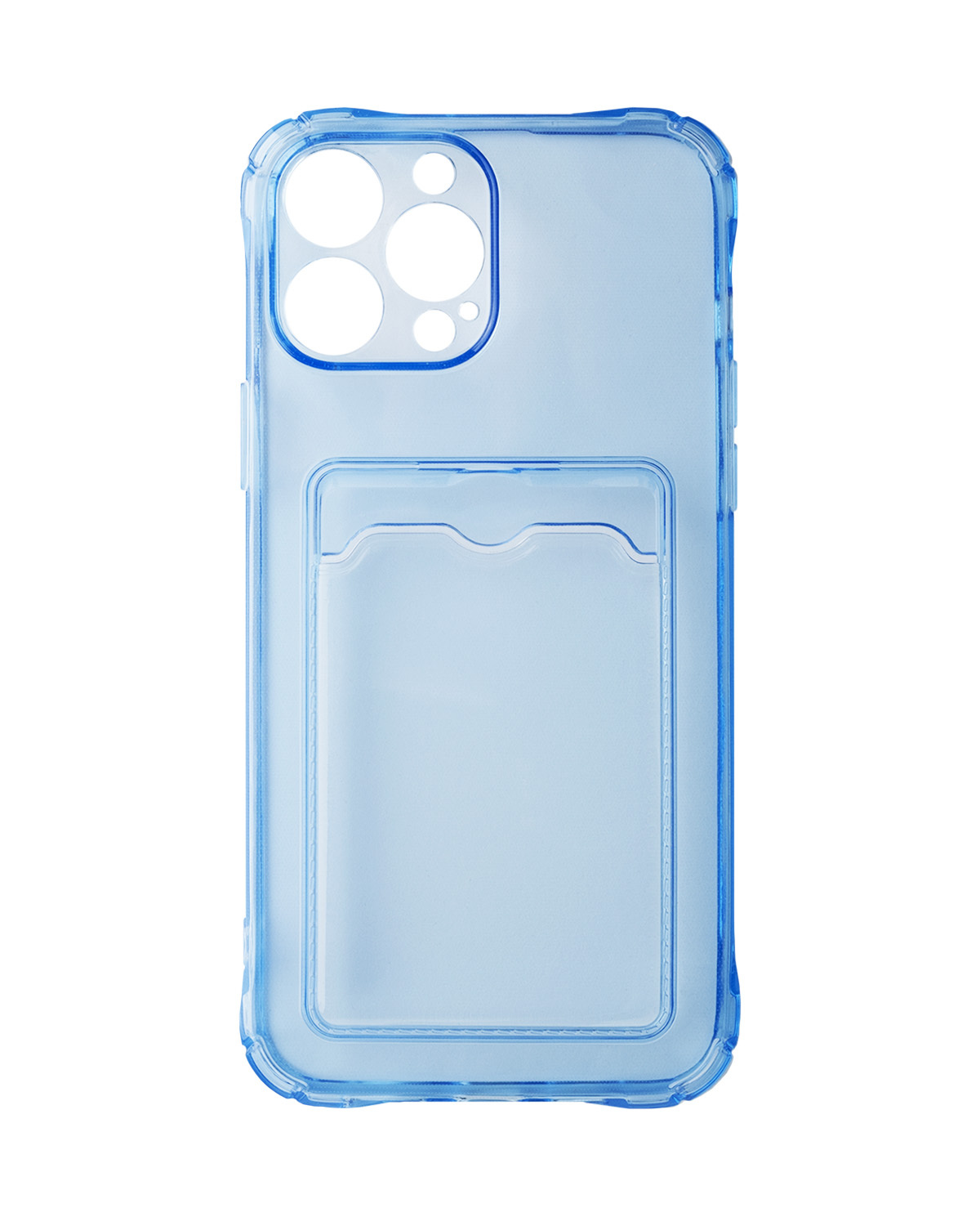 Чехол-накладка силикон с карманом под карту iPhone 14 6.1" прозрачный, синий