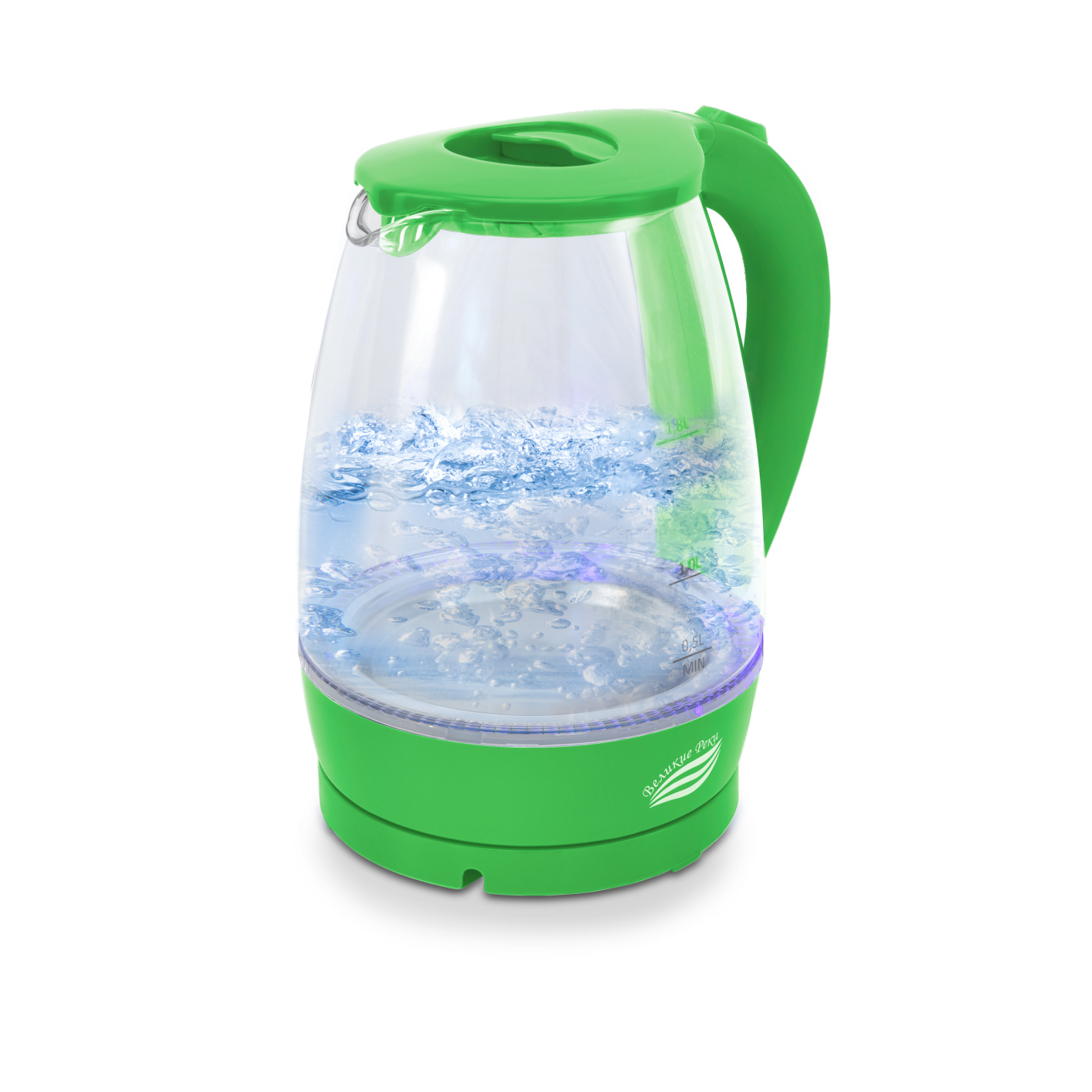 Чайник электрический Великие Реки Дон-1 1.8 л зеленый, прозрачный