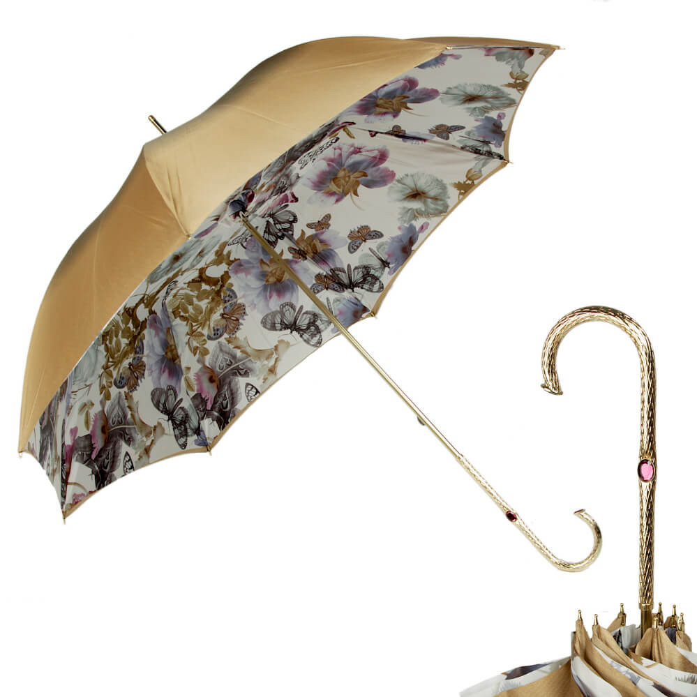 Зонт-трость женский механический Pasotti Becolore Beige Butterfly Oro beige butterfly