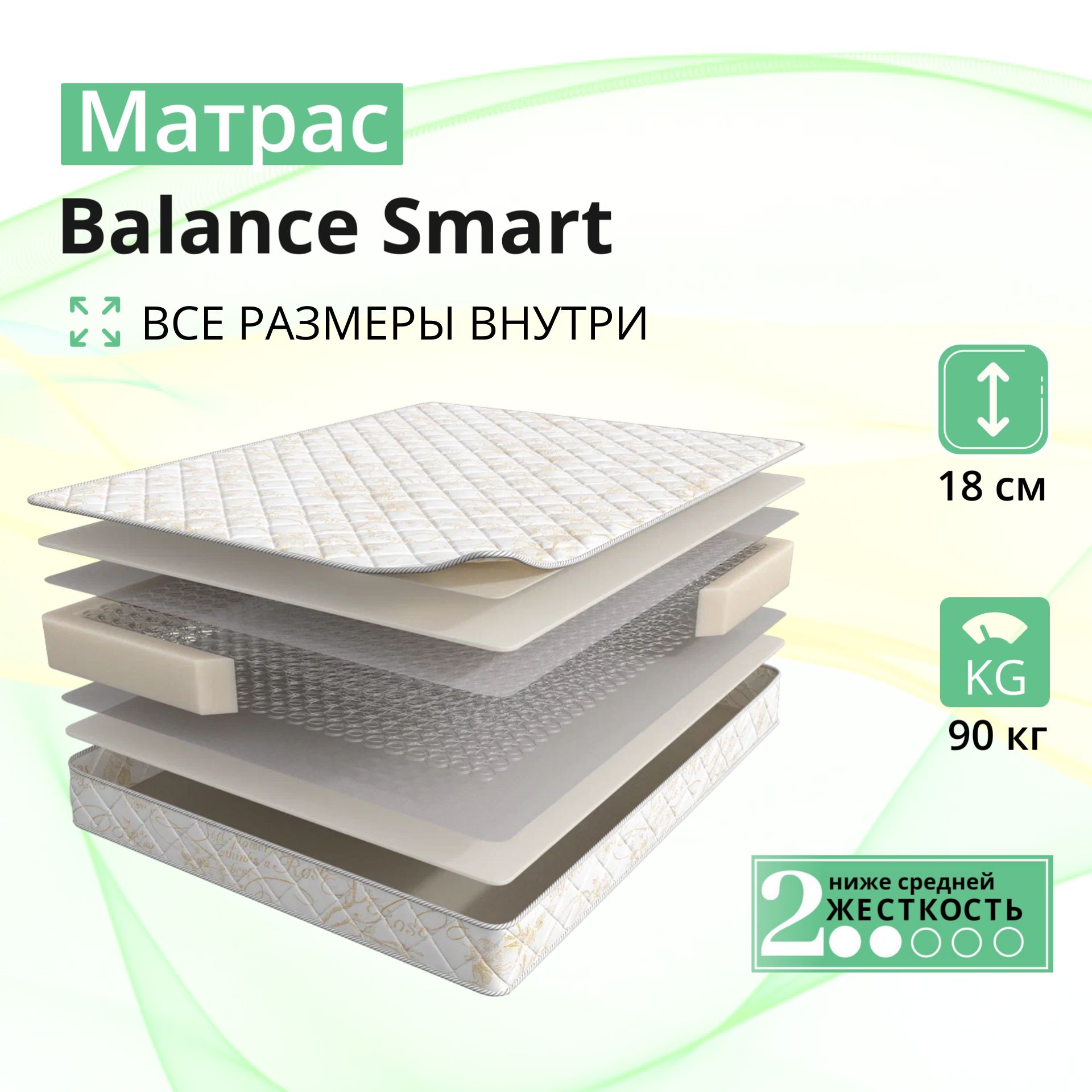 Матрас анатомический Мир Матрасов Balance Smart, зависимые пружины 80x190 см