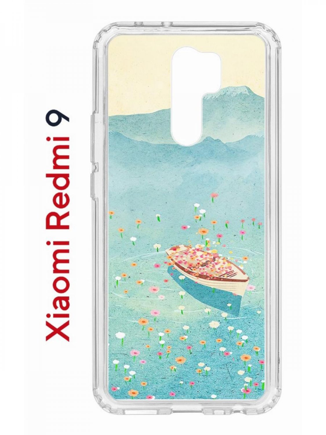 Чехол на Redmi 9 Kruche Print озеро цветов,противоударный бампер,с защитой камеры