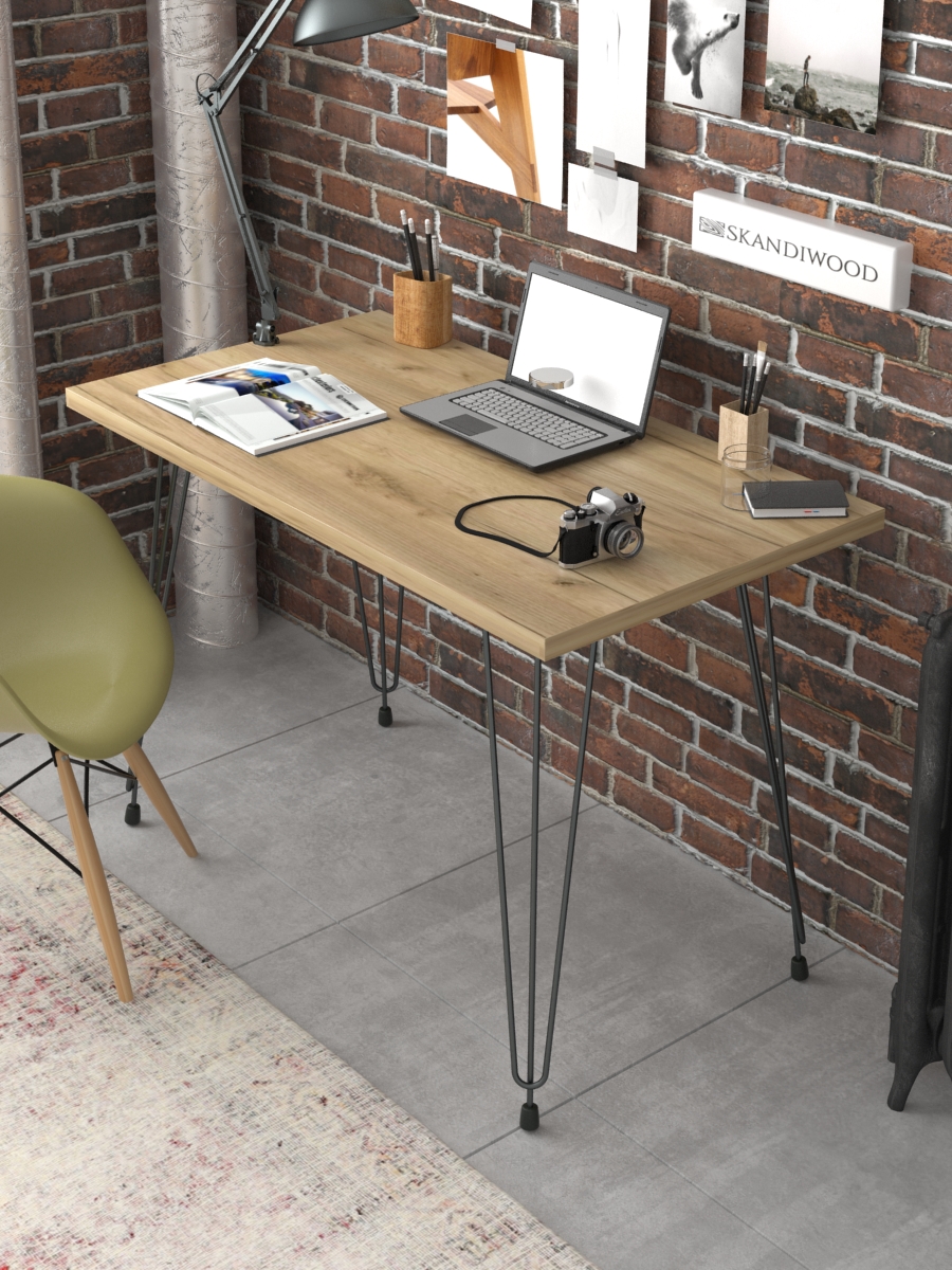 Стол письменный SKANDIWOOD Oslo Liverpool, стиль лофт, 110х60х75 см, коричневый, черный