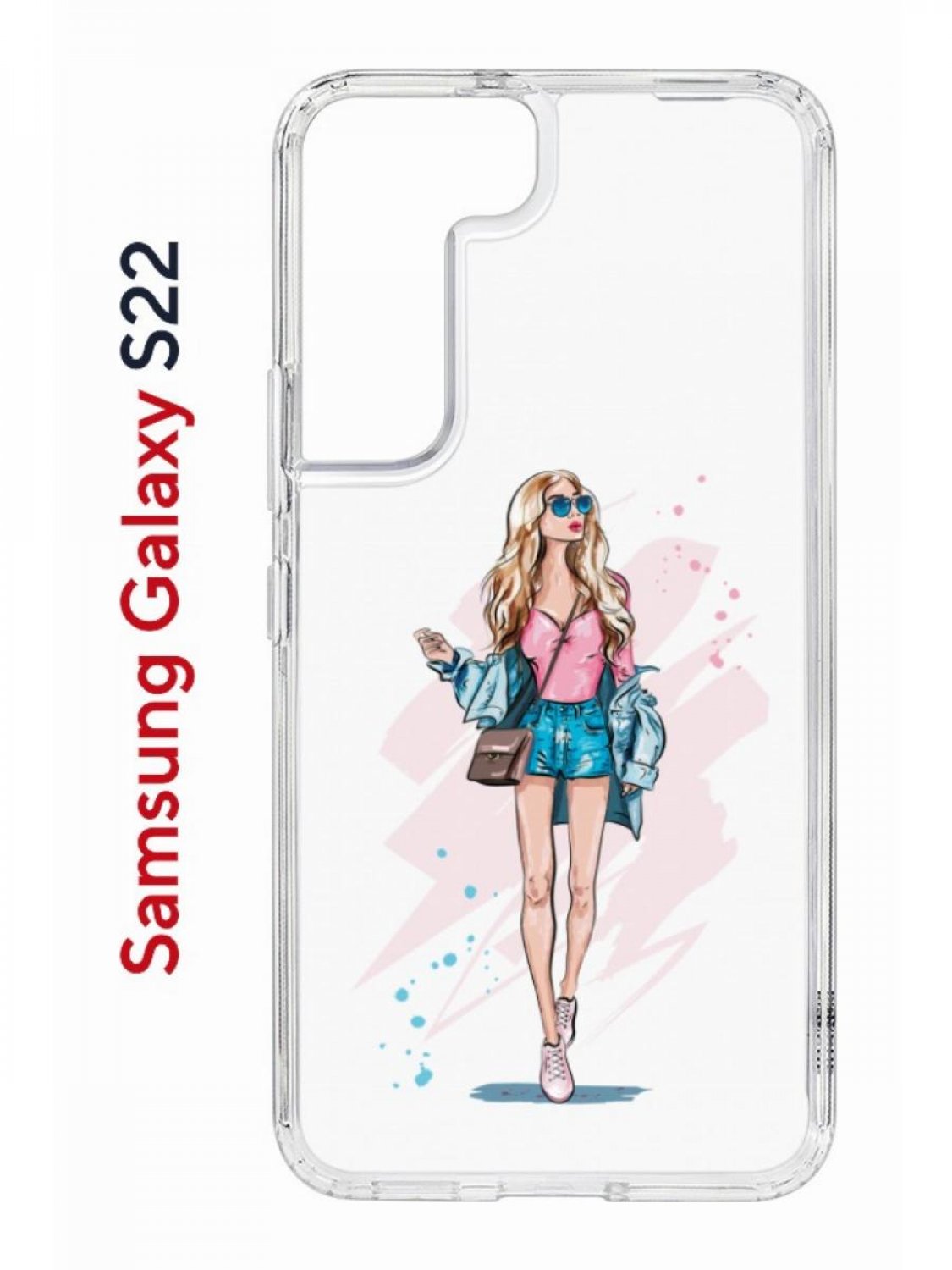 Чехол на Samsung S22 Kruche Print Fashion Girl,противоударный бампер,с защитой камеры