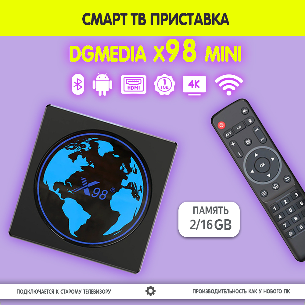 Смарт ТВ приставка DGMedia X98 mini, Андроид медиаплеер 2/16 Gb, Amlogic S905W2