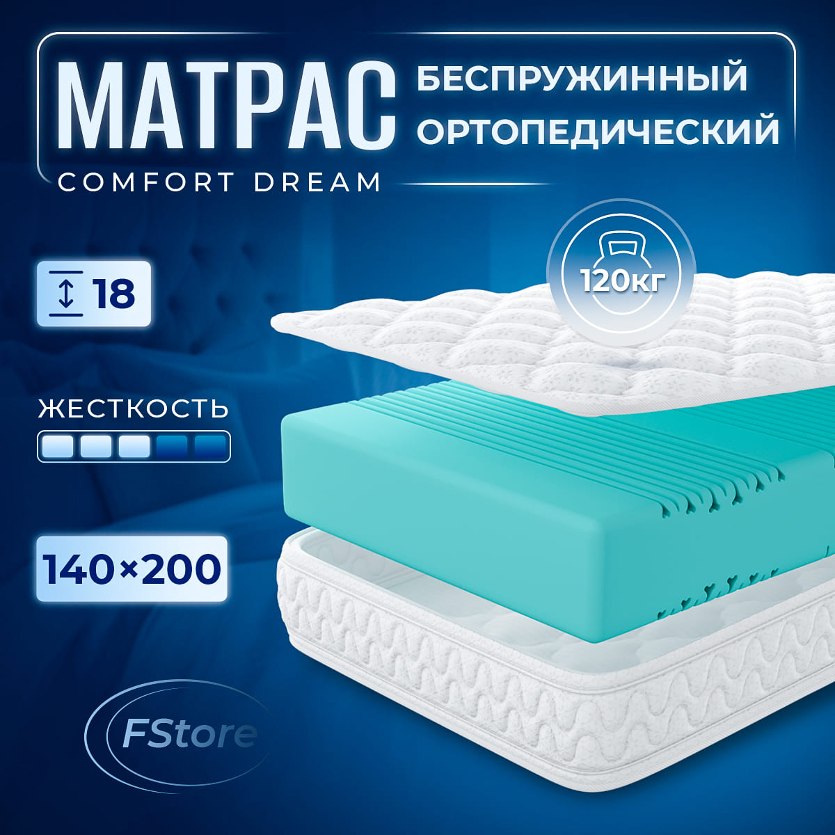 Матрас FStore Comfort Dream, Беспружинный, 140x200 см
