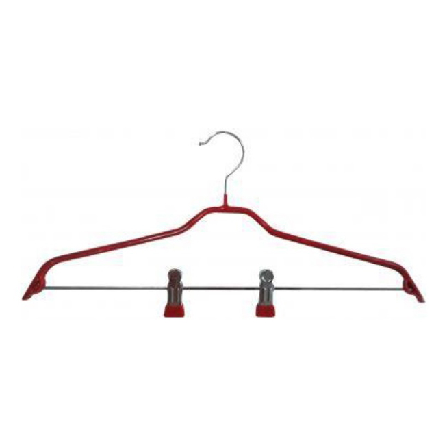 Вешалка-плечики для одежды металлическая красная с клипсами