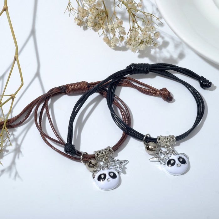 Парные браслеты из бижутерного сплава с эмалью р. 12,5 Tell your story Неразлучники панды