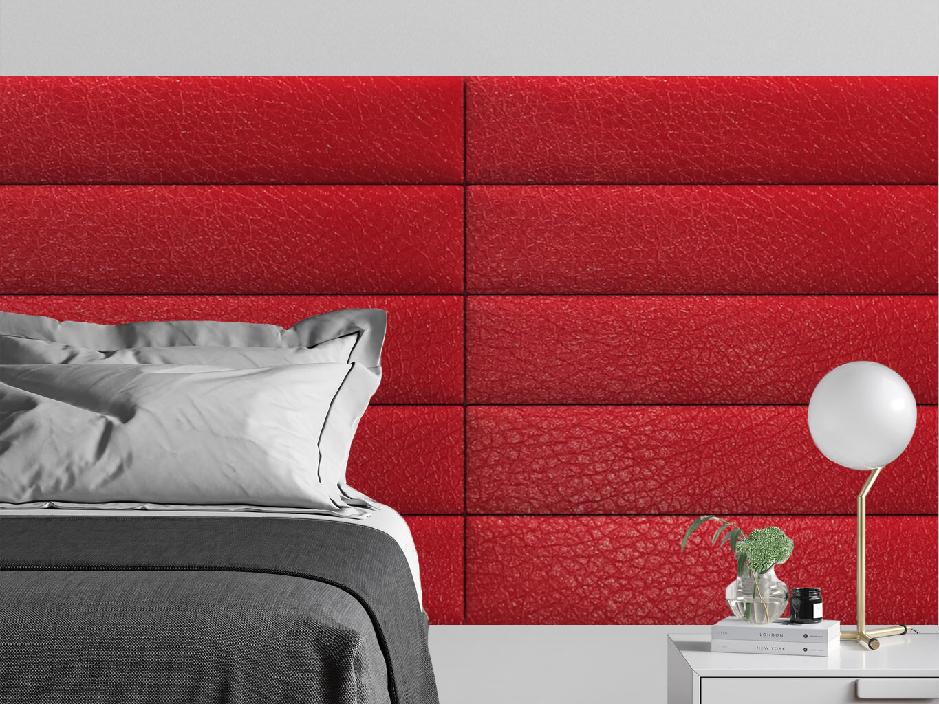 Мягкое изголовье кровати Eco Leather Red 20х180 см 1 шт.