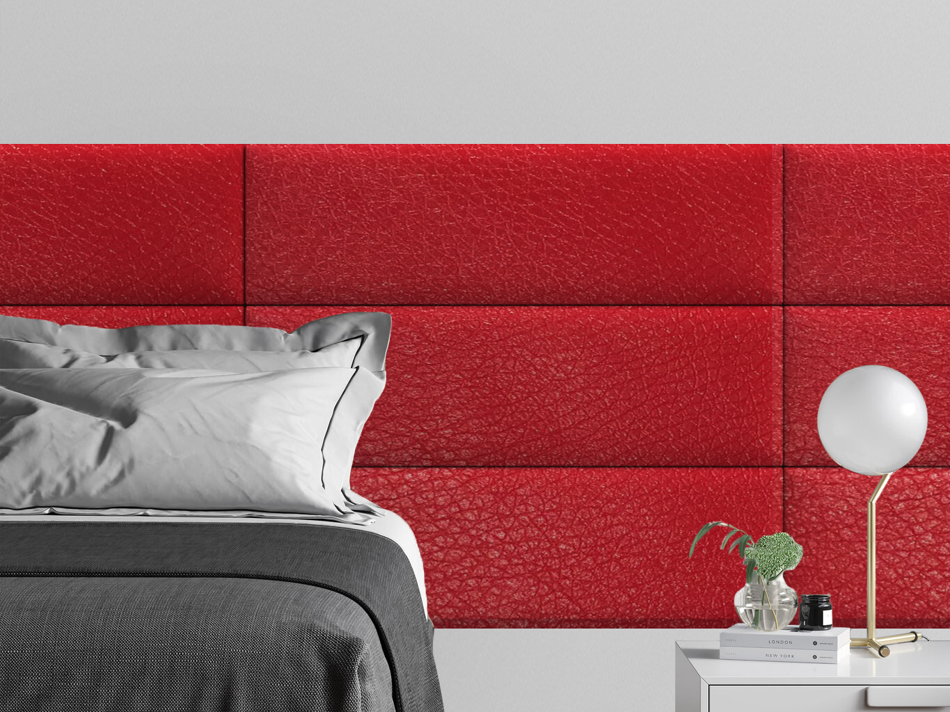 Мягкое изголовье кровати Eco Leather Red 30х100 см 4 шт.