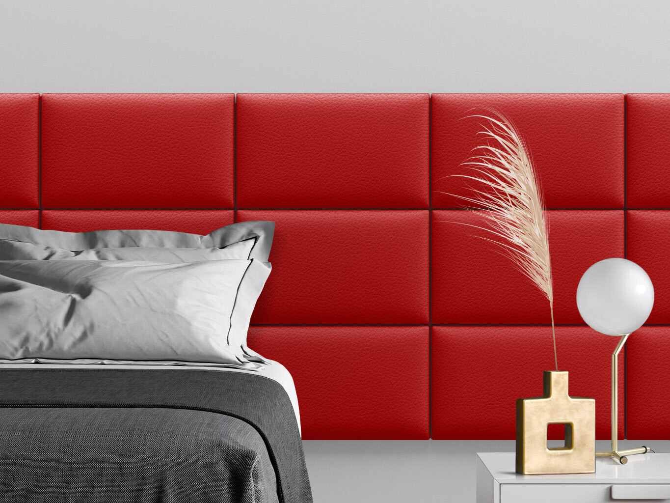 Мягкое изголовье кровати Eco Leather Red 30х50 см 4 шт.