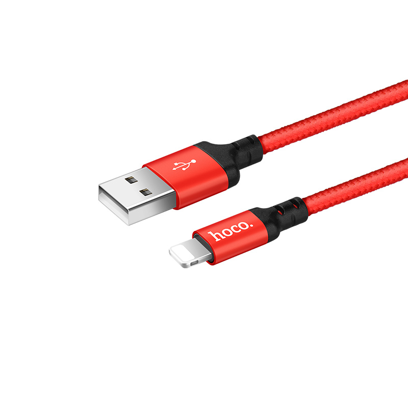 Дата-кабель Hoco X14 USB - Lightning 8-pin нейлон, 1.7A, 2м Red Black повреждена упаковка