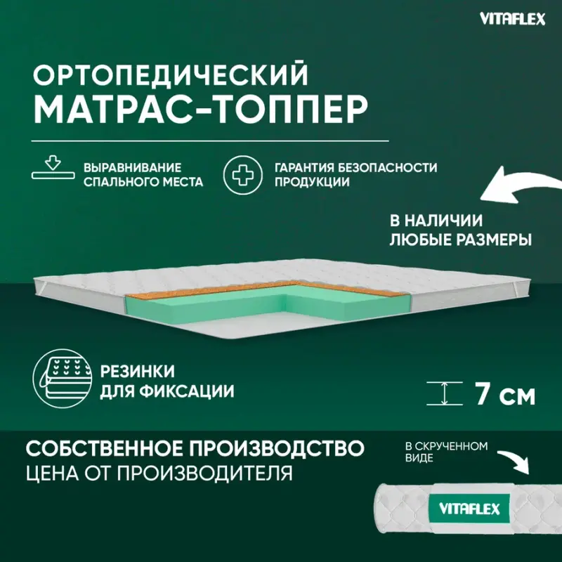 Матрас-топпер ортопедический Vitaflex Anatomic V 6x4Sk беспружинный 200x190 см