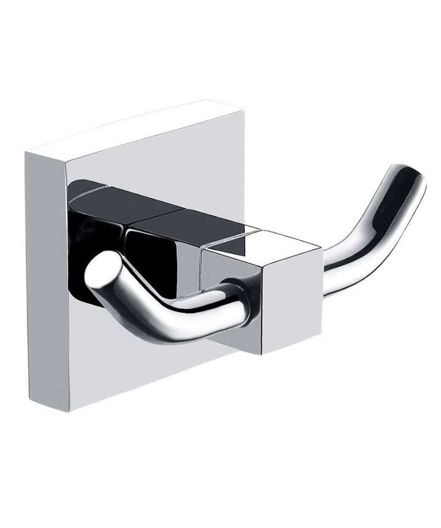 Крючок для ванной комнаты, серебристый, двойной, квадратный B_hook_001_8