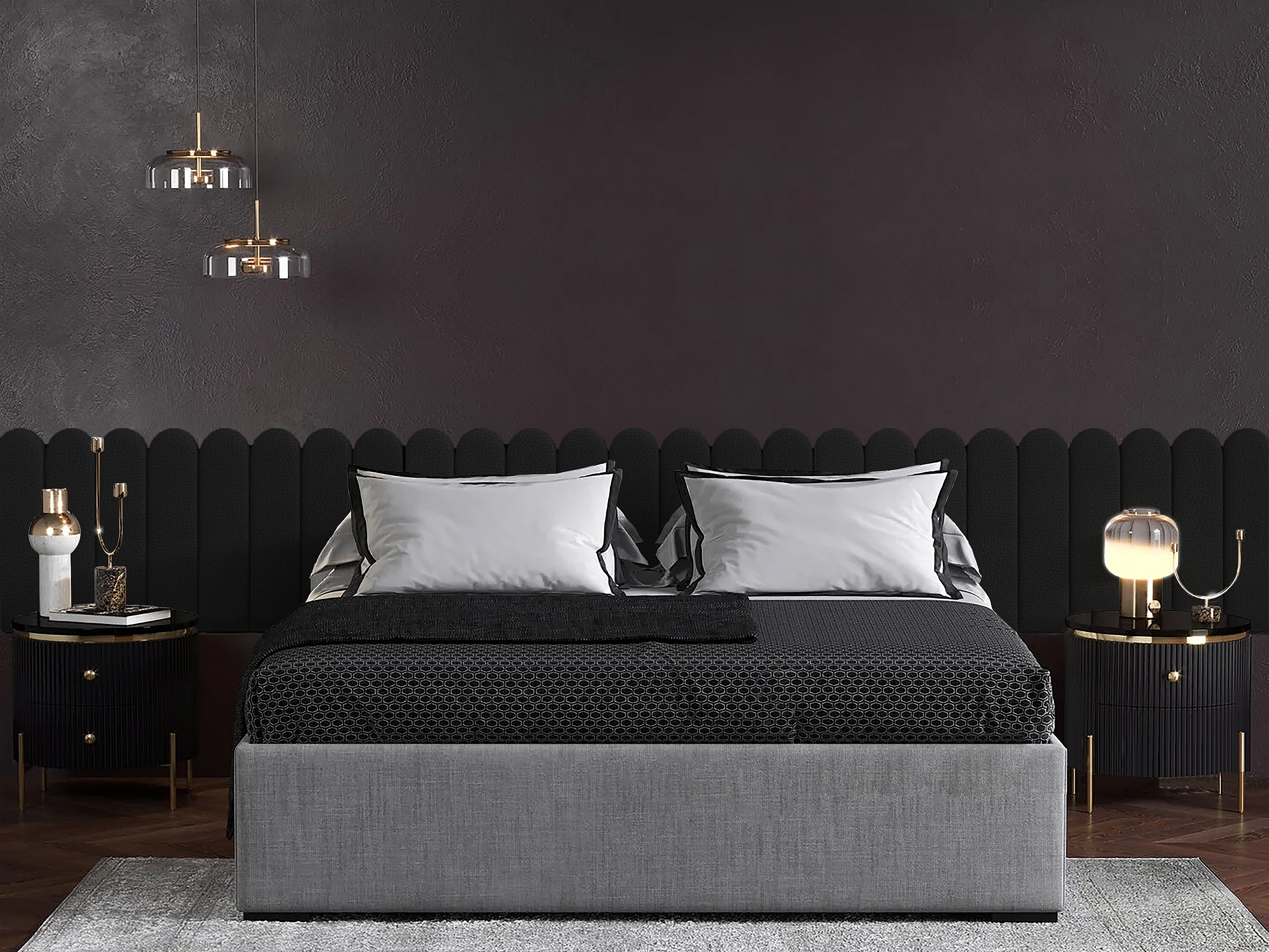 Панель кровати Eco Leather Black 15х60R см 4 шт.