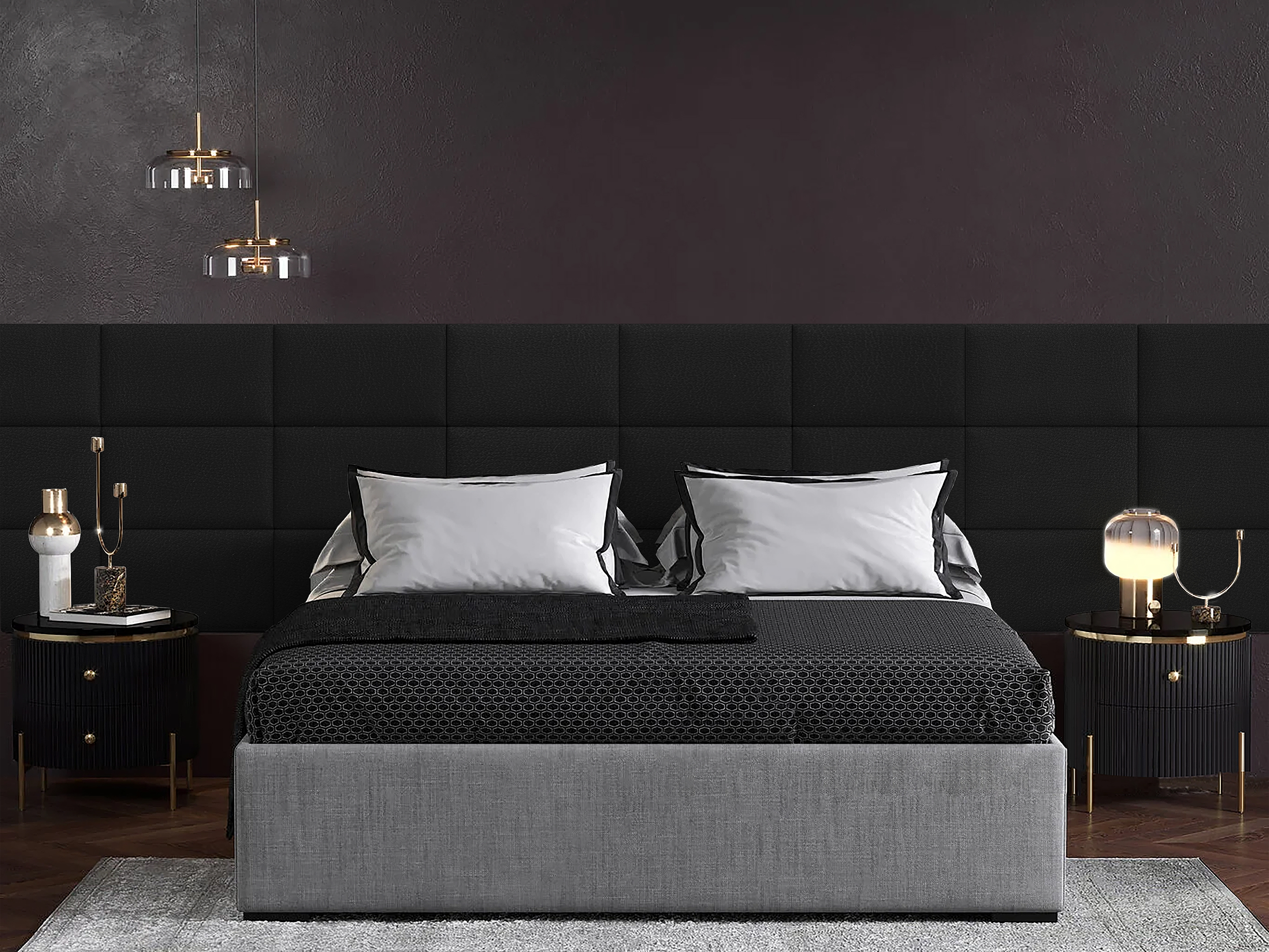 Панель кровати Eco Leather Black 30х50 см 4 шт.