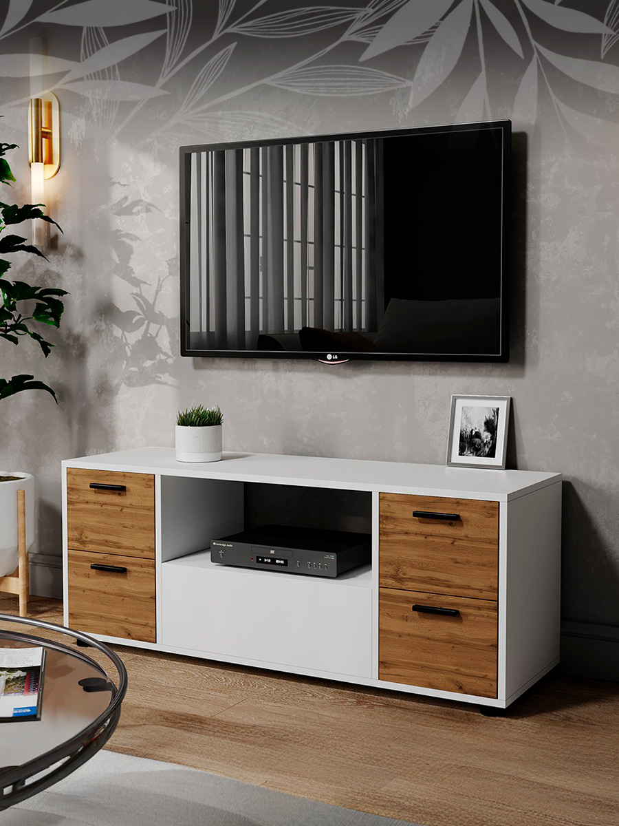 Тумба под ТВ DomA MODUL 1150, 1390470, белый/дуб вотан