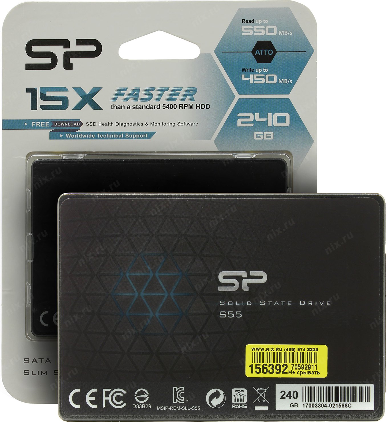 SSD накопитель Silicon Power Slim S55 2.5" 240 ГБ (SP240GBSS3S55S25)