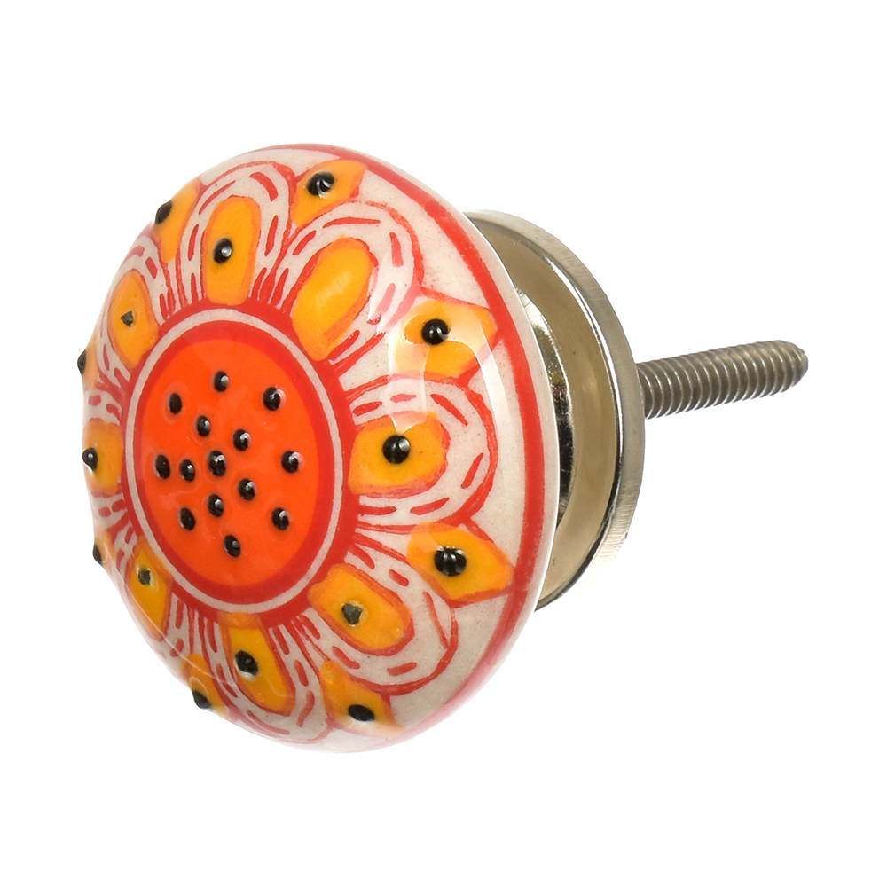 66107 BLUMEN HAUS Ручка керамическая для мебели ''Подсолнух оранжевый'', ручная роспись, ц