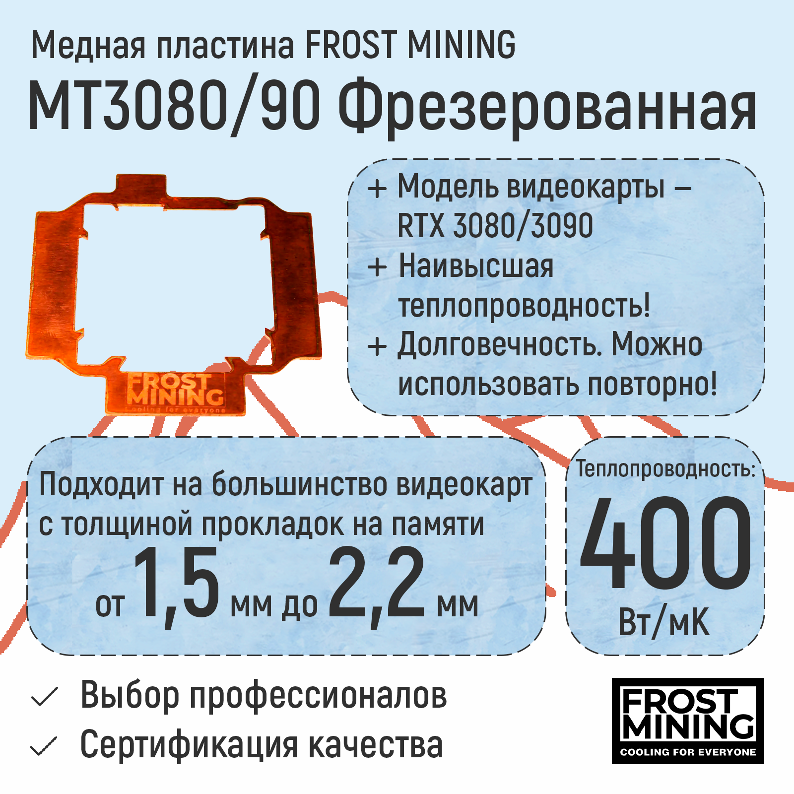 Медная термопрокладка Frost Mining для RTX3080,3090