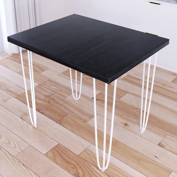Стол кухонный Solarius Loft металл-дерево 100x75х75 цвет черного оникса с белыми ножками